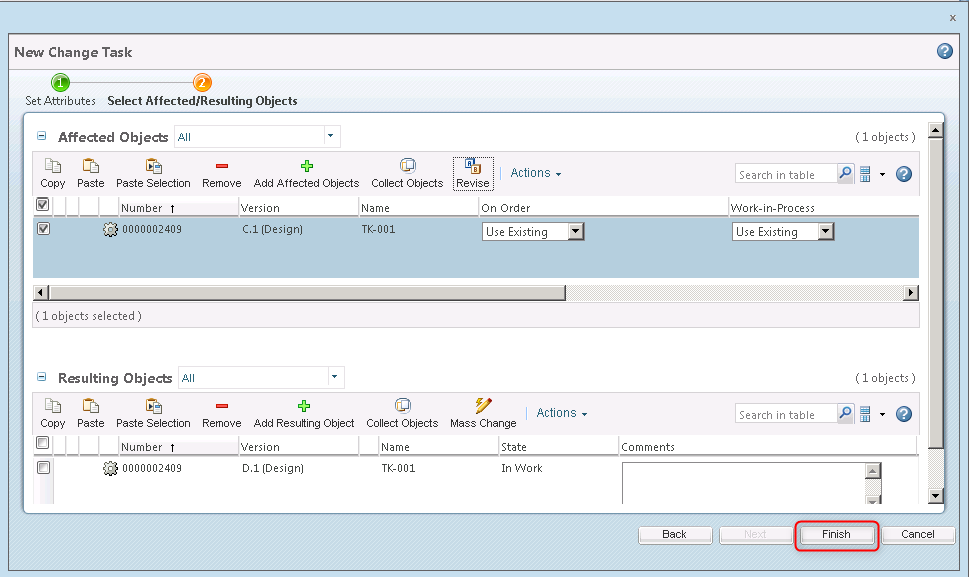 Create change notice in PTC Windchill